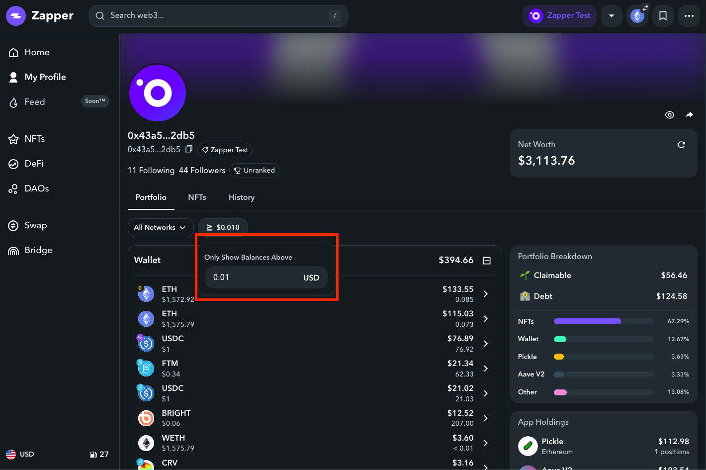 How do I hide token balances? – Zapper