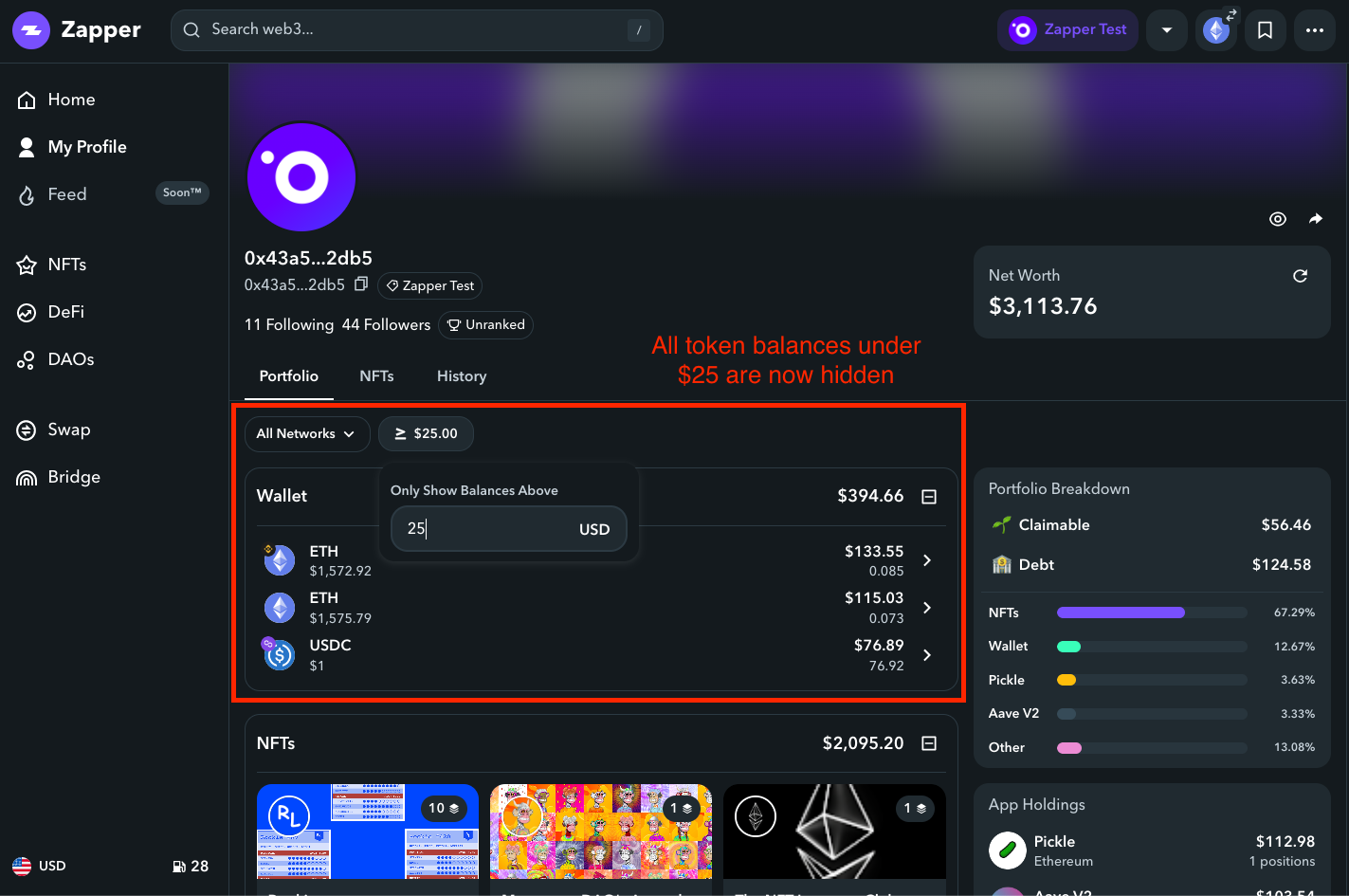 How do I hide token balances? – Zapper